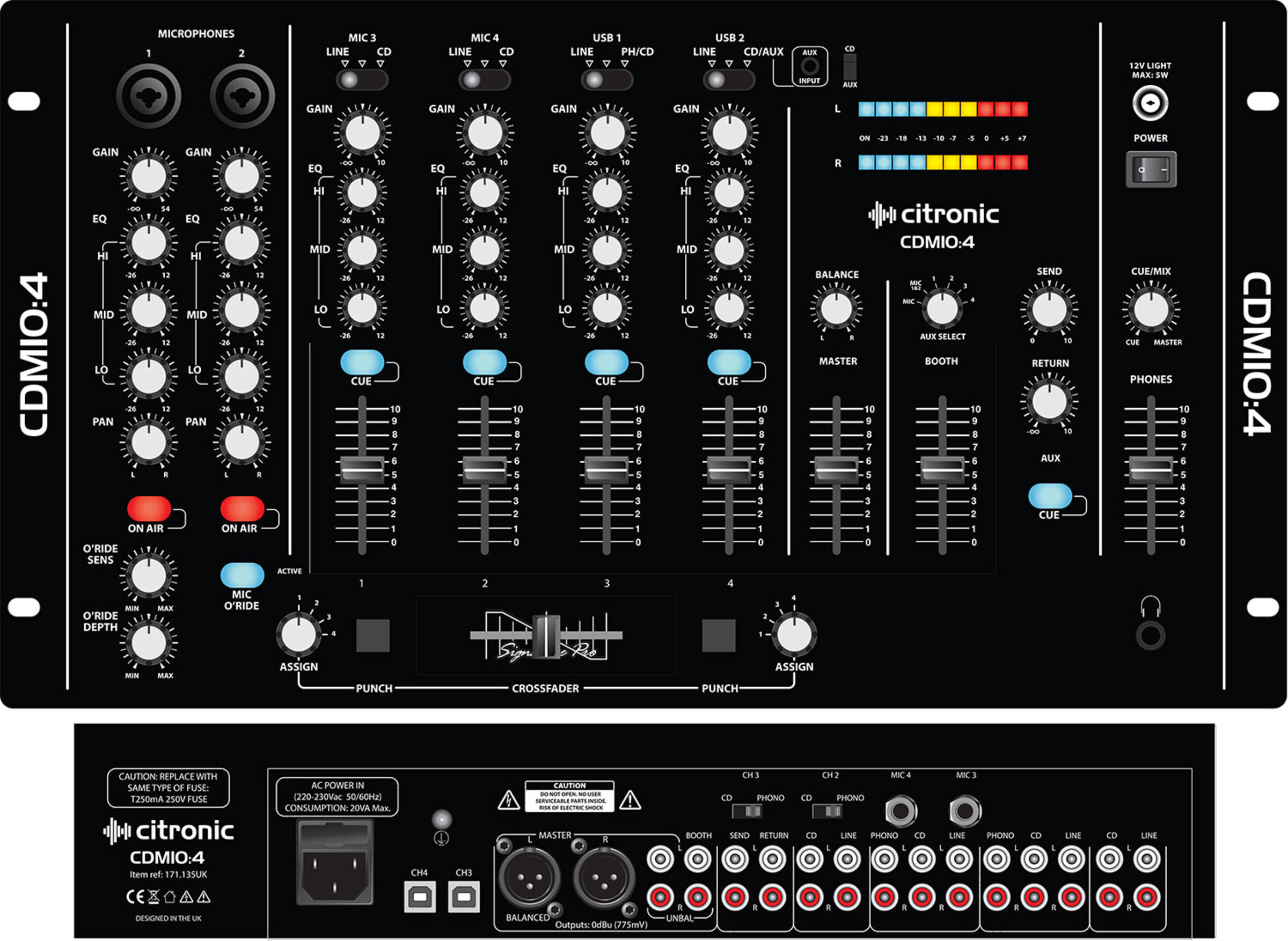 HW Audio:. Citronic, CDM10:4 USB, DJ Mixer, 171.135, New Stock