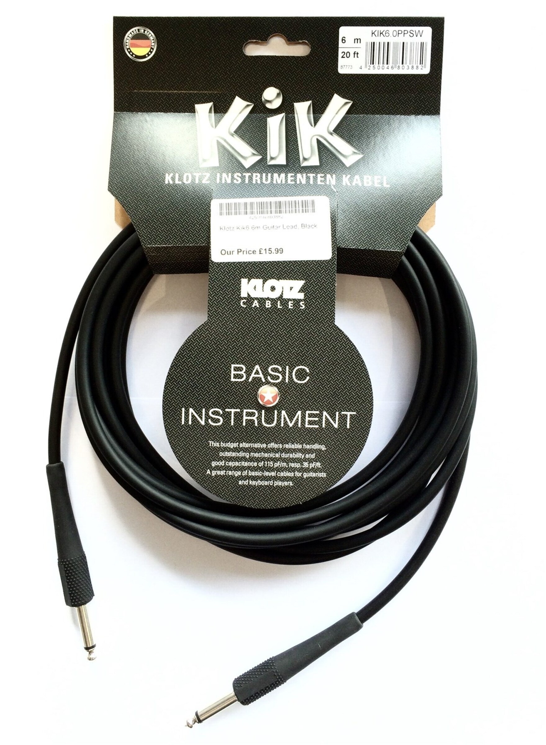 HW Audio:. Klotz Kik Guitar / Bass / Keyboard Lead / Cable / Lead ...