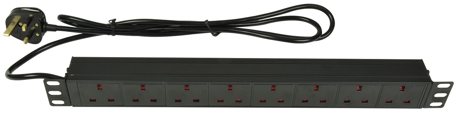 HW Audio:. 8 Way 19" Rackmount Power Distribution Unit 1.8m Lead, Black