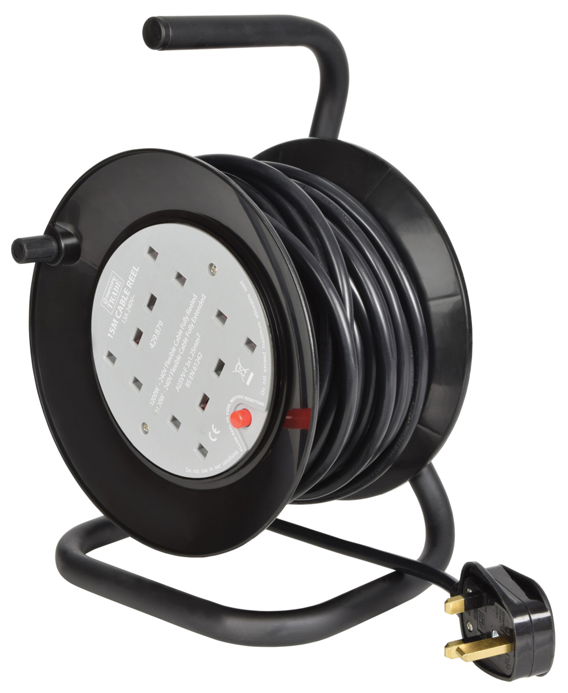 HW Audio:. Mercury 4 Way 13A Mini Cable Reel 15m REEL15M