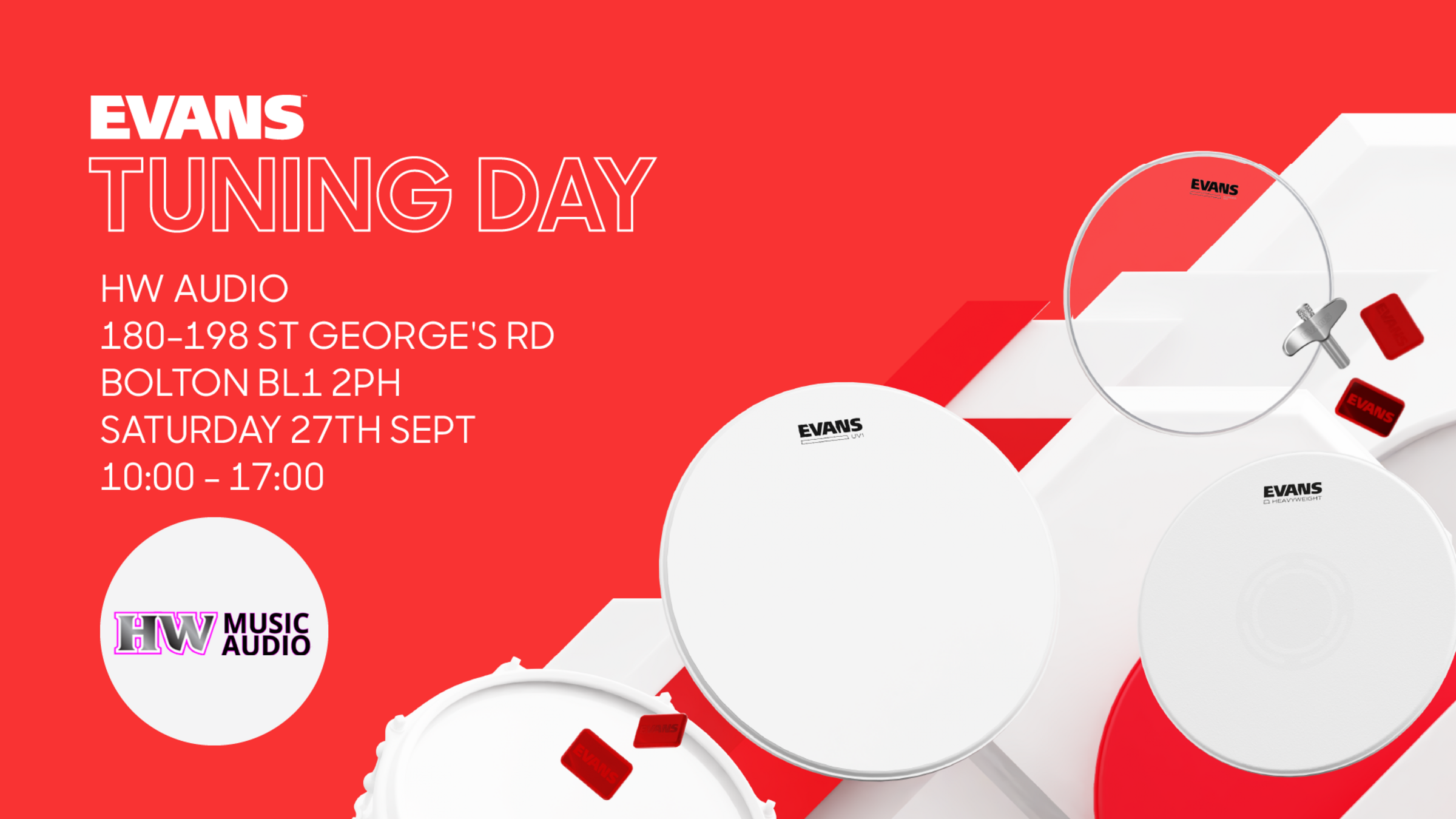 HW Audio:. Evans Drum Tuning Event, Sat, 27 Sep 25 10:00am - 10:30am