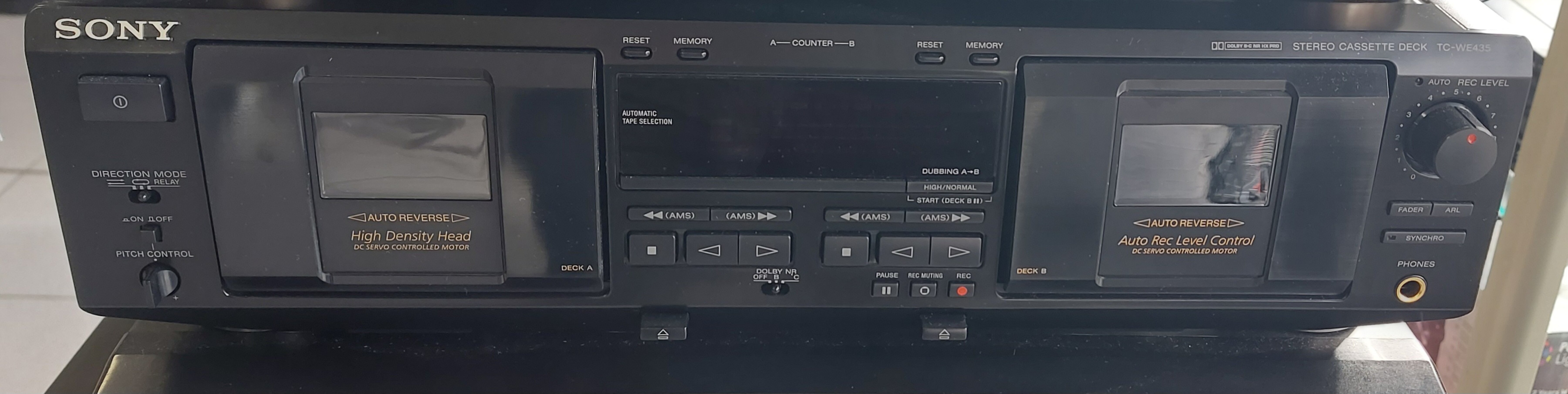 HW Audio:. Sony TC-WE435 TWIN Cassette Player & Recorder, Black, USED