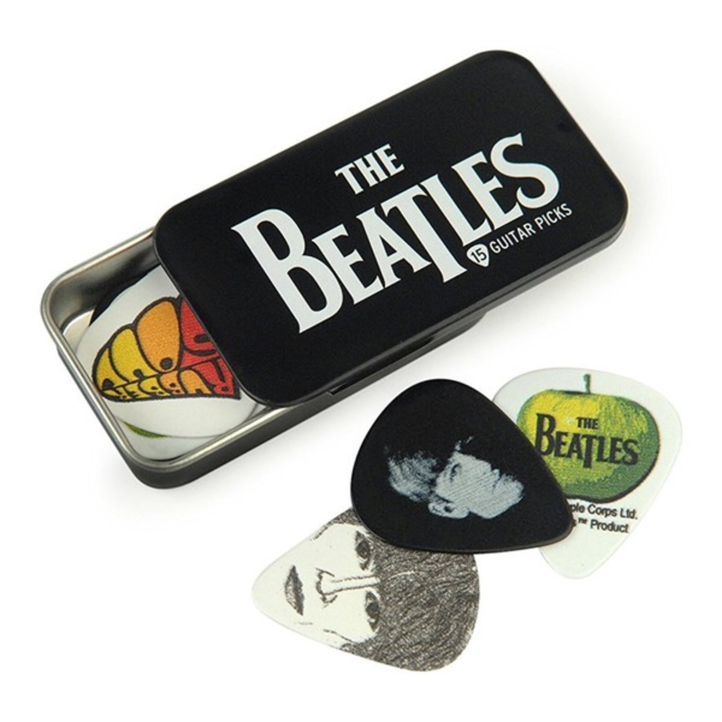 HW Audio:. The Baetles Guitar Pick Tins Logo, Black